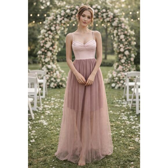 &merci | Dresses | Merci Pink Mauve Tulle Sheer Maxi Dress Nwt Sz L ...